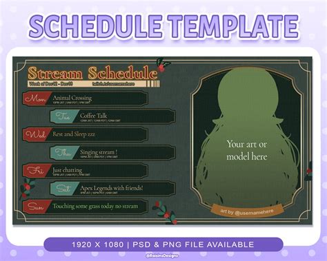 Stream Schedule Template For Twitch Youtube Streaming Christmas Themed Streaming Schedule