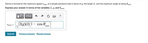 Solved Derive A Formula For The Maximum Speed Vmax Of A Chegg Com