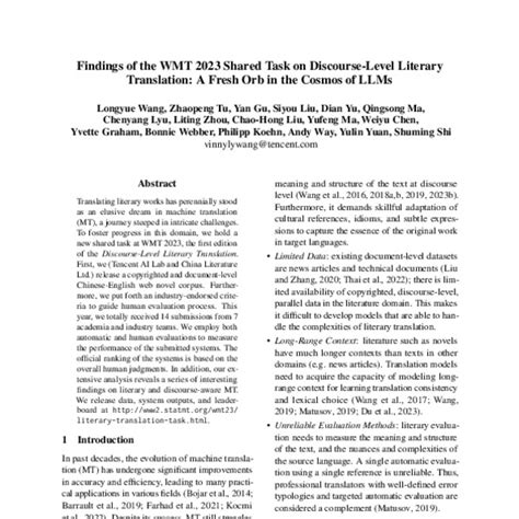 Findings Of The Wmt 2023 Shared Task On Discourse Level Literary Translation A Fresh Orb In The