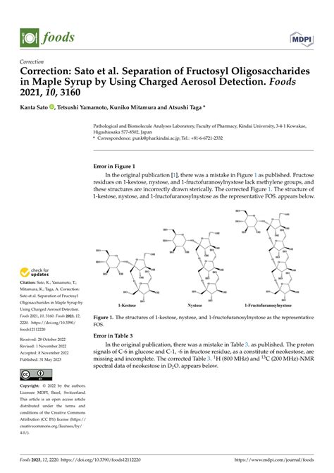 Pdf Correction Sato Et Al Separation Of Fructosyl Oligosaccharides In Maple Syrup By Using