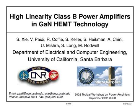 PPT High Linearity Class B Power Amplifiers In GaN HEMT Technology PowerPoint Presentation