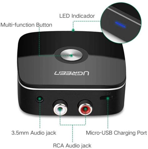 UGREEN Bluetooth Receiver 5.0 HiFi Wireless Audio Adapter - Black
