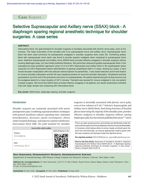 Pdf Selective Suprascapular And Axillary Nerve Ssax Block A Diaphragm Sparing Regional