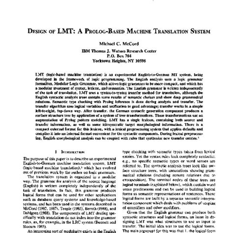 Design Of Lmt A Prolog Based Machine Translation System Acl Anthology