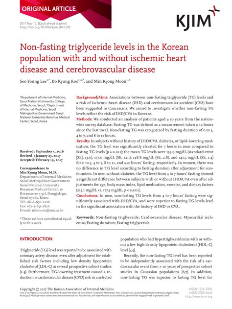 Pdf Non Fasting Triglyceride Levels In The Korean Population With And Without Ischemic Heart