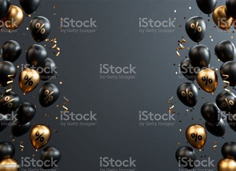 검은 금요일에는 검은색과 금색 풍선과 3d 그림의 어두운 배경에 텍스트 공간이 있는 축제 배너 템플릿 블랙프라이데이에 대한 스톡 사진 및 기타 이미지 Istock