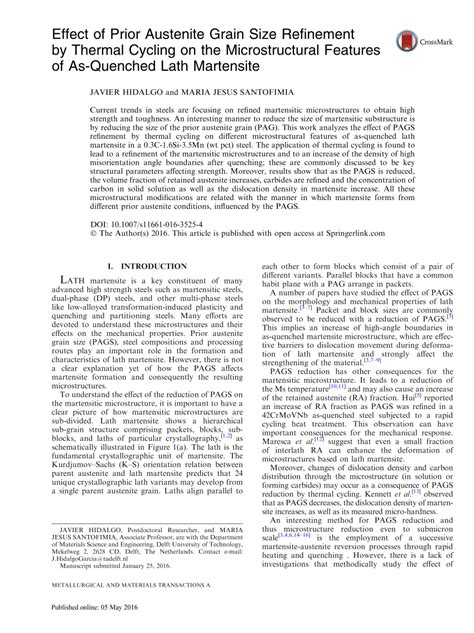Pdf Effect Of Prior Austenite Grain Size Refinement By Thermal