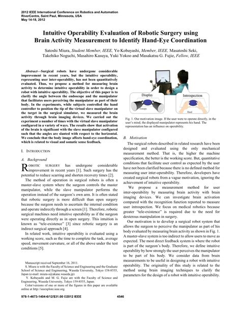 Pdf Intuitive Operability Evaluation Of Robotic Surgery Using Brain Activity Measurement To