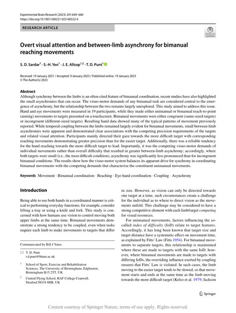 Pdf Overt Visual Attention And Between Limb Asynchrony For Bimanual Reaching Movements