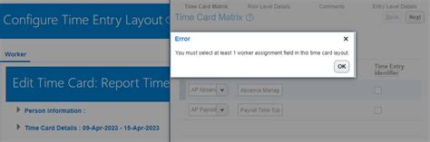 You Must Select At Least 1 Worker Assignment Field In This Time Card