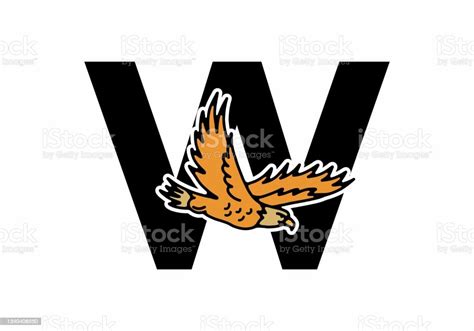 W 초기 문자 디자인으로 비행 독수리의 라인 아트 일러스트 갈고리 발톱에 대한 스톡 벡터 아트 및 기타 이미지 갈고리 발톱