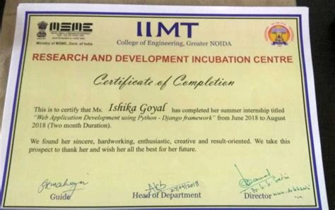 Ishika Goyal On Linkedin Summer Internship Certificate Done Under Msme