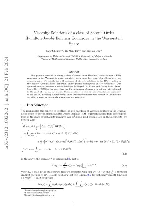 Pdf Viscosity Solutions Of A Class Of Second Order Hamilton Jacobi Bellman Equations In The