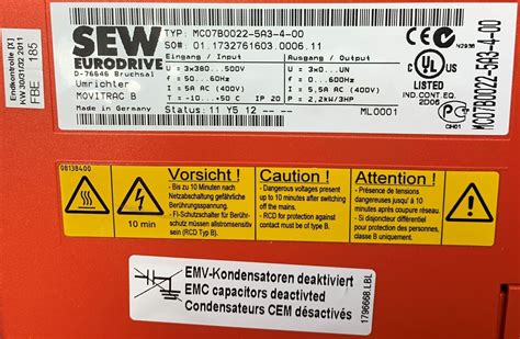 Sew Eurodrive Mc07b0022 5a3 4 00 22kw3hp Movitrac Ubuy India