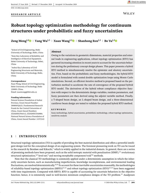 PDF Robust Topology Optimization Methodology For Continuum Structures Under Probabilistic And