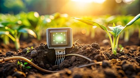 Premium Photo Close Up Of Smart Sensor Embedded In Soil Monitoring Agricultural Conditions