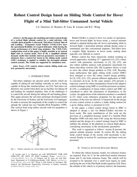 Pdf Robust Control Design Based On Sliding Mode Control For Hover Flight Of A Mini Tail Sitter