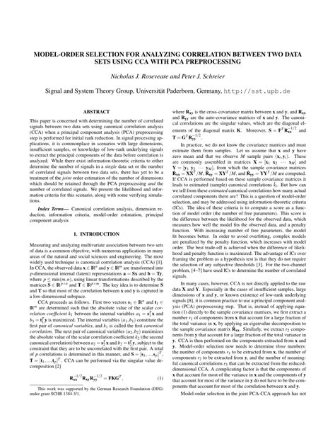 pdf model order selection for analyzing correlation between two data sets using cca with pca