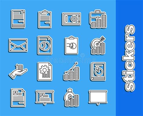 Set Line Chalkboard User Manual Target With Coin Symbol Safe Document Graph Chart Envelope