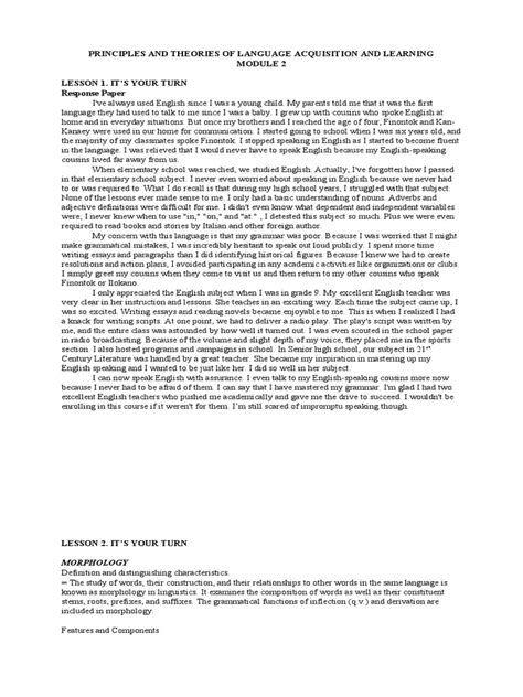 Principles And Theories Of Language Acquisition And Learning Module 2