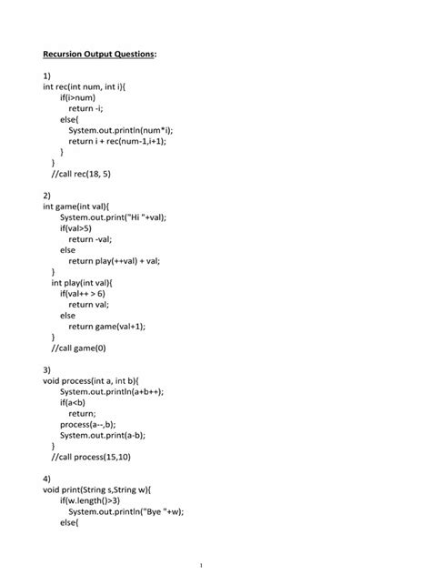 Recursion Output Questions Pdf