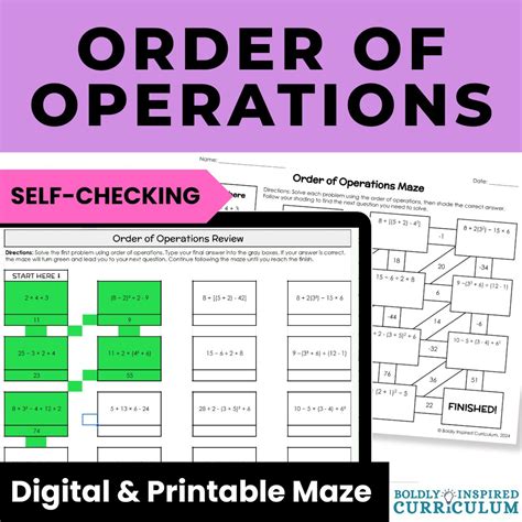 Order Of Operations Review Activity Self Checking Digital And Printable
