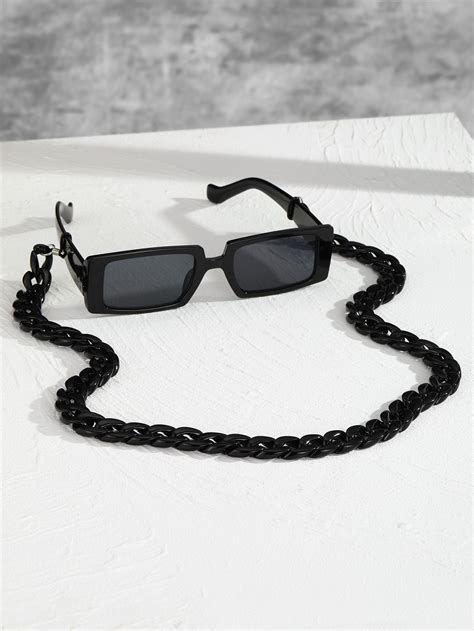 Men Square Frame Sunglasses With Glasses Chain Glasses Fashion