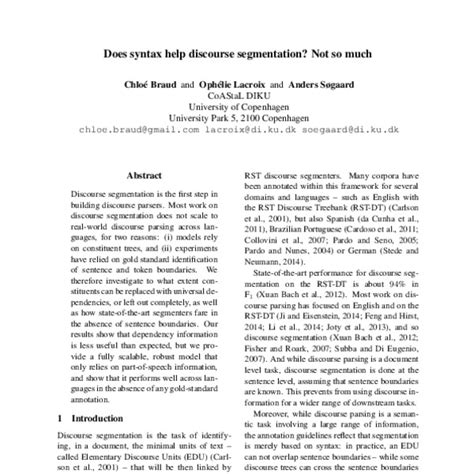 Does Syntax Help Discourse Segmentation Not So Much Acl Anthology
