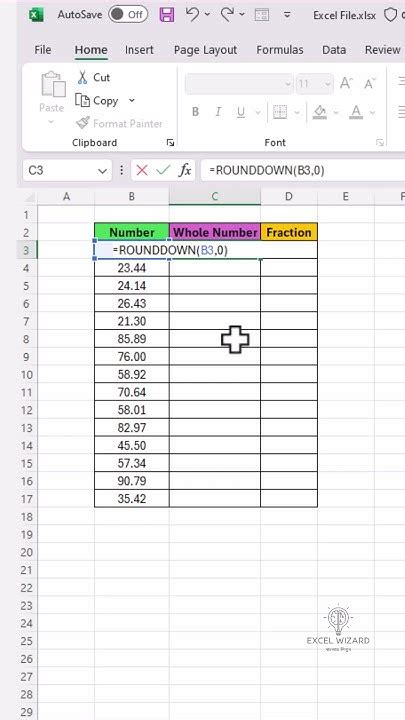 Separate Whole Number And Fraction Using Excel Youtube