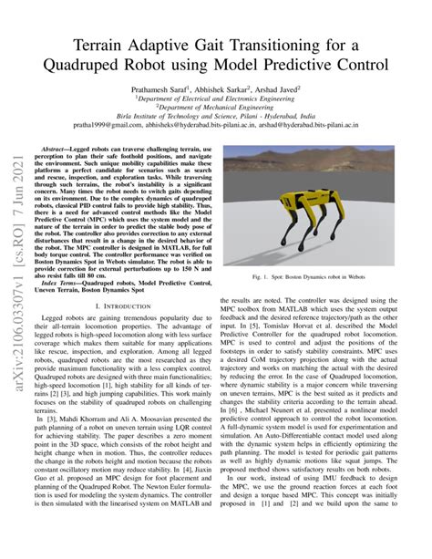 Terrain Adaptive Gait Transitioning For A Quadruped Robot Using Model