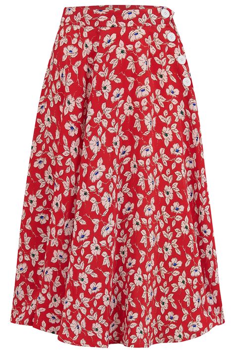 Isabelle Skirt In Red Pansy Print Classic And Authentic 1940s Vintage Rock N Romance