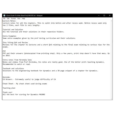 Ma1001 Dynamics Soft Copy Of Ca Answers Ay 1213 Cheat Sheet Pyp Answers All Lecture Notes