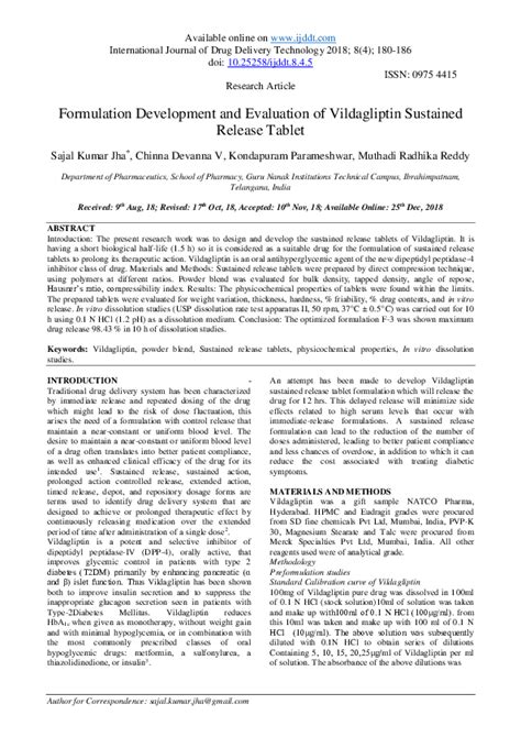 Pdf Formulation Development And Evaluation Of Vildagliptin Sustained