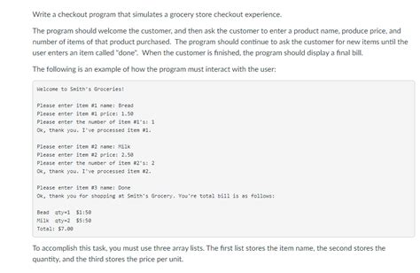 Solved Write A Checkout Program That Simulates A Grocery