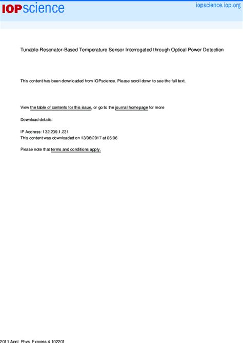 Pdf Tunable Resonator Based Temperature Sensor Interrogated Through Optical Power Detection