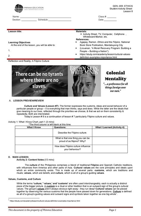 Ethics Lesson 8 Gen 005 Ethics Student Activity Sheet Lesson 8 Name
