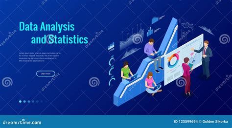 Isometric Web Banner Data Analysis And Statistics Concept Vector Illustration Business