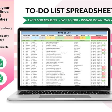 Excel To Do List Tracker Etsy
