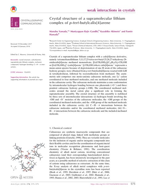 Pdf Crystal Structure Of A Supramolecular Lithium Complex Of P Tert