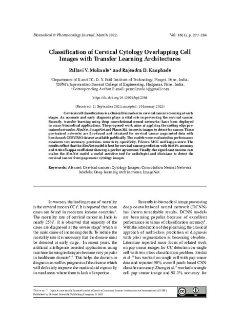 Pdf Classification Of Cervical Cytology Overlapping Cell Images With