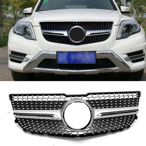 다이아몬드 스타일 어퍼 범퍼 후드 메쉬 그릴 메르세데스 벤츠 Glk X204 2013 2015 Glk250 Glk300 Glk350 용 프론트 그릴 블랙 실버