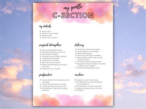 Editable Gentle C Section Birth Plan Canva Template Customize Your