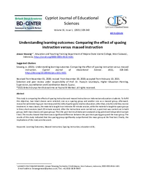 Pdf Understanding Learning Outcomes Comparing The Effect Of Spacing