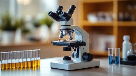 A Microscope And Test Tubes On A Lab Table Symbolize Practical Learning And Experimentation