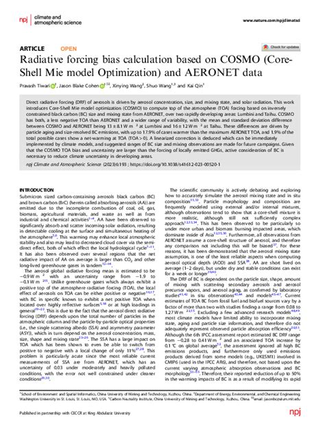 Pdf Radiative Forcing Bias Calculation Based On Cosmo Core Shell Mie Model Optimization And