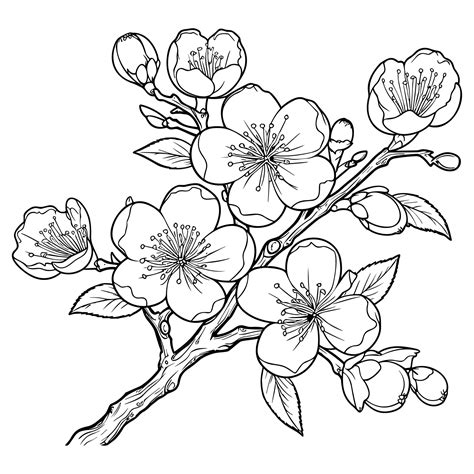 Cherry Blossom Branch Drawings Clip Art