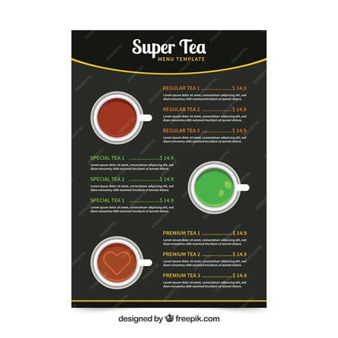 Шаблон меню чая для чайной комнаты Бесплатно векторы