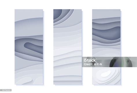 종이 컷 스타일의 지형지도 전단지 세트 파도가 잘려진 3d 추상 배너 컬렉션 회색 색상 구멍과 산 지종이 아트 종이 접기 부드러운 기하학적 모양벡터 커버 3차원 형태에 대한