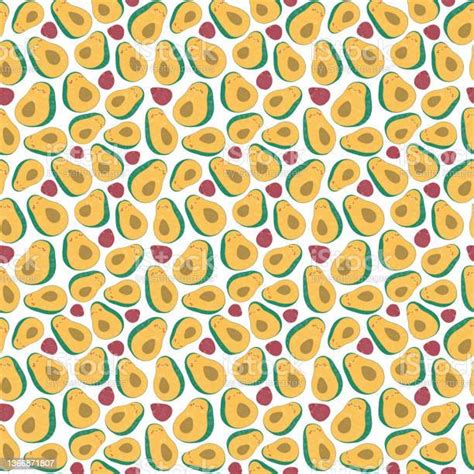 재미있는 아보카도와 원활한 패턴 흰색 배경에 건강하고 녹색 음식이있는 어린이 패턴 만화 미소 과일 손으로 그린 일러스트레이션 건강한 식생활에 대한 스톡 벡터 아트 및 기타