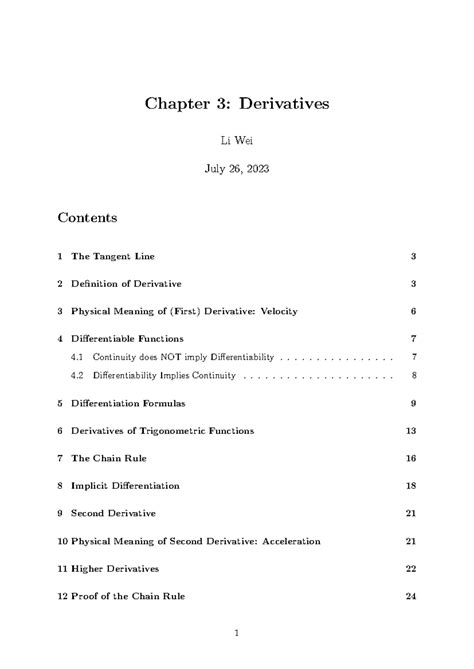 Ch3 Lecture Notes Annotated By Li Wei Chapter 3 Derivatives July